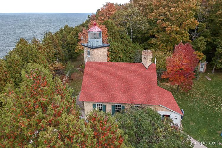 Eagle Bluff Lighthouse Aerial Fine Art Print by Adam Romanowicz