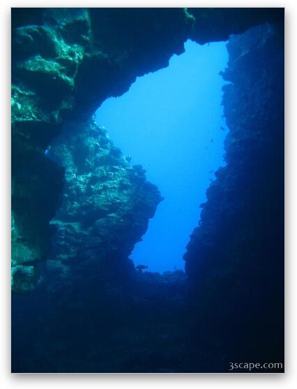 Lava swim through at Cathedrals dive site Fine Art Print by Adam Romanowicz